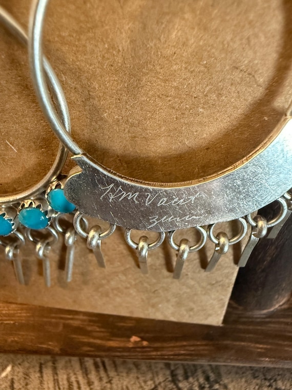 Signed Zuni Native Dangle Turquoise Earrings - Gem