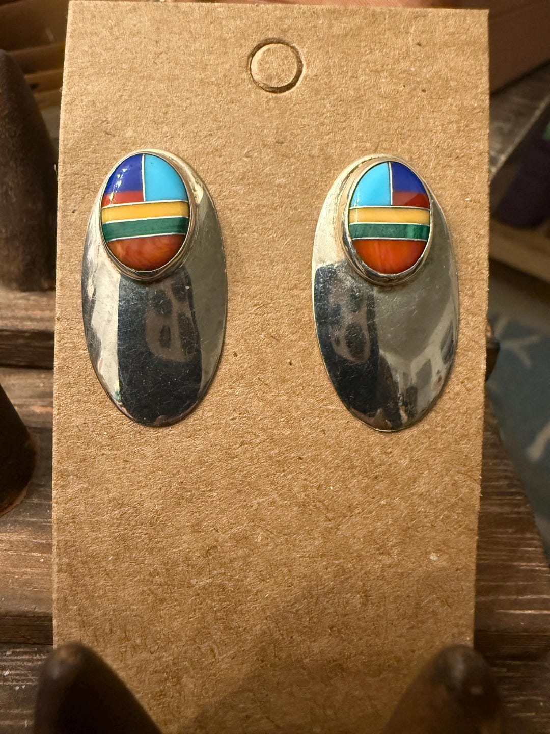 Native Made and Signed Ella Peter Inlay and Sterling Silver Post Backs ...