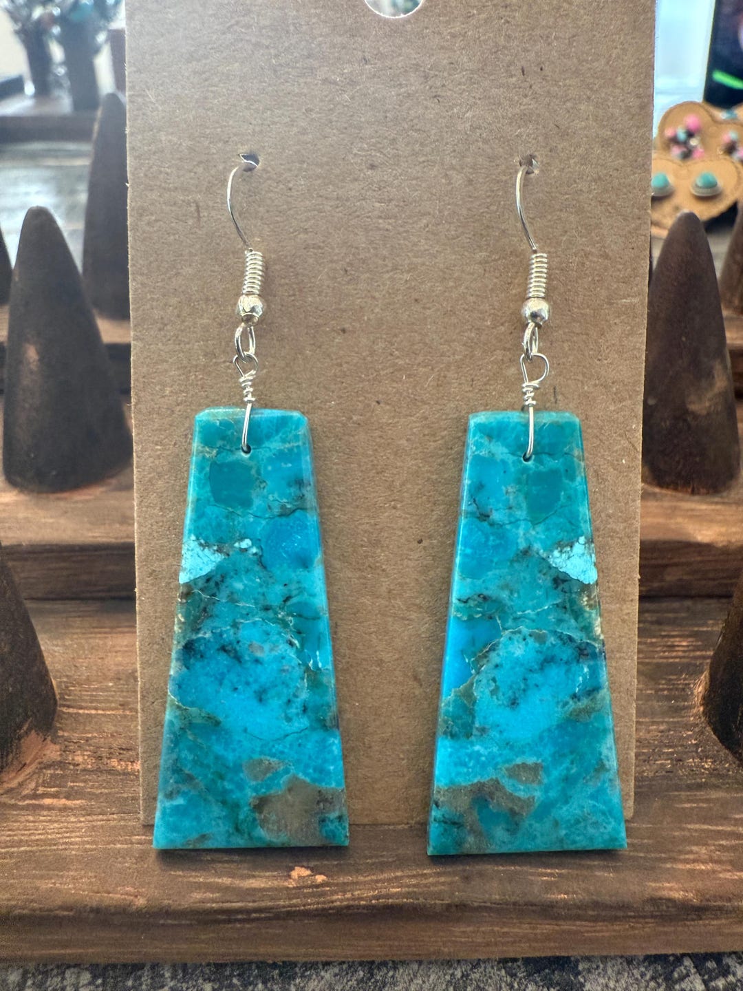 Native American Handmade Turquoise Slab Earrings - Etsy