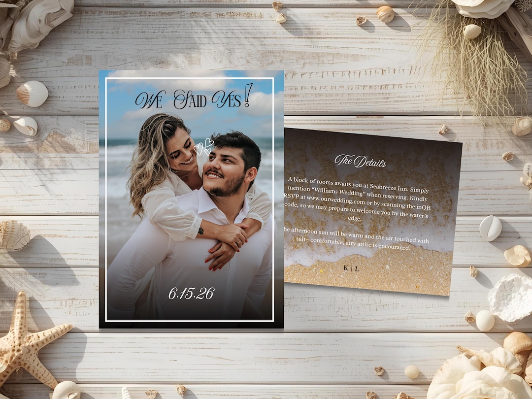 Coastal Wedding Invitation Suite, Editable Canva Template, Beach ...