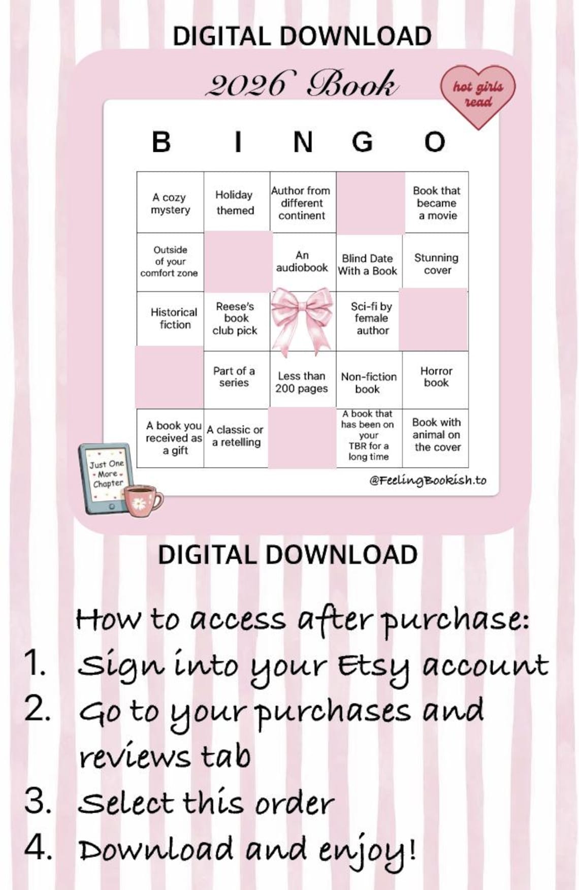2026 Book Bingo Card | Reading Challenge | Book Lover Gift | Reader ...