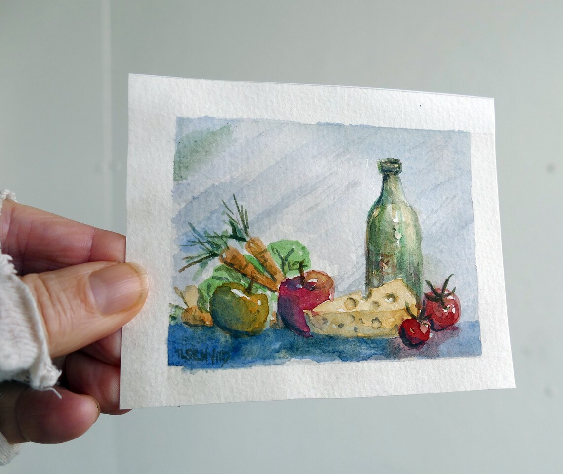 Still Life Food Impressionism Watercolor Painting | Etsy