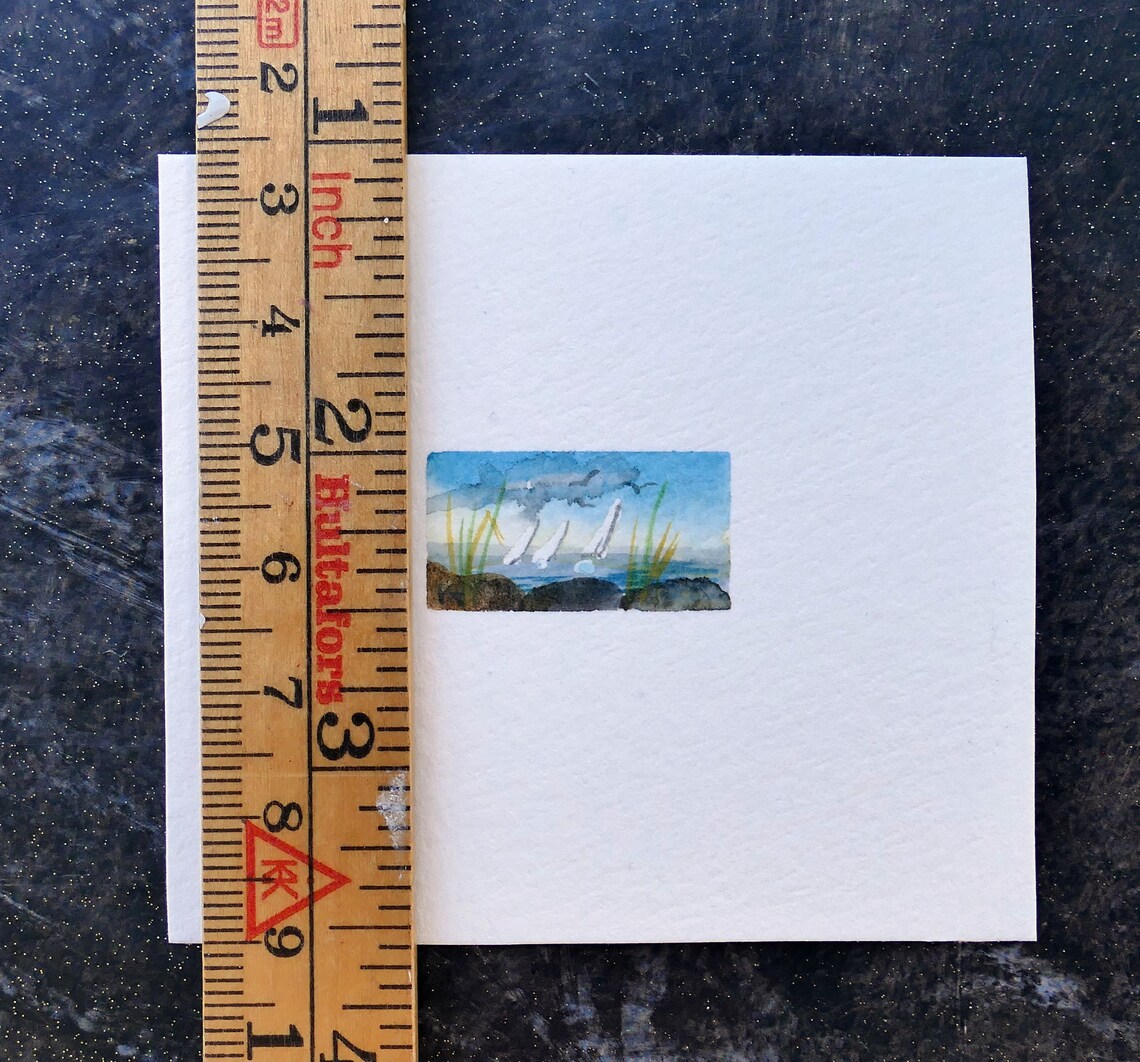 Miniature Seascape Watercolor Painting, Tiny Art by Ilse Hviid, Dolls ...