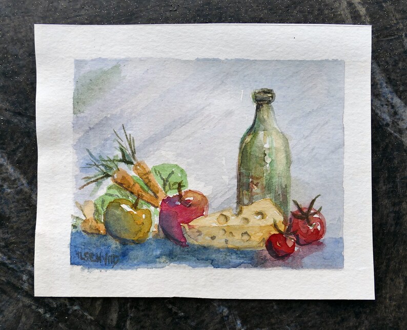 Still Life Food Impressionism Watercolor Painting | Etsy