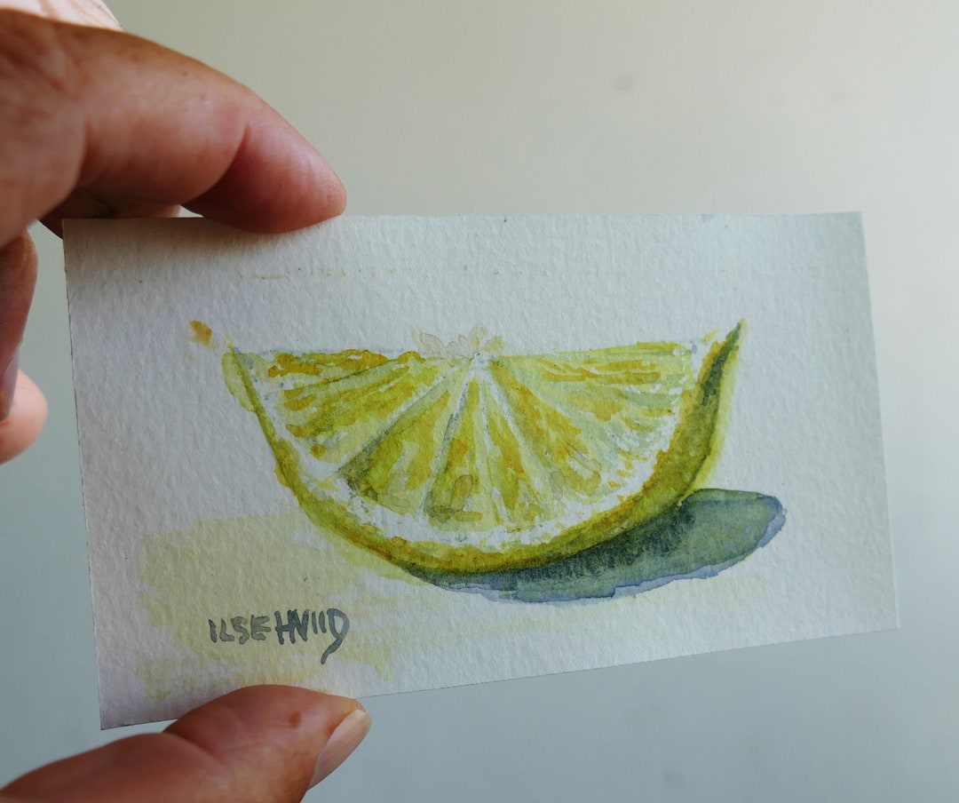 Lemon. Miniature Watercolor Painting, Original by Artist Ilse Hviid ...