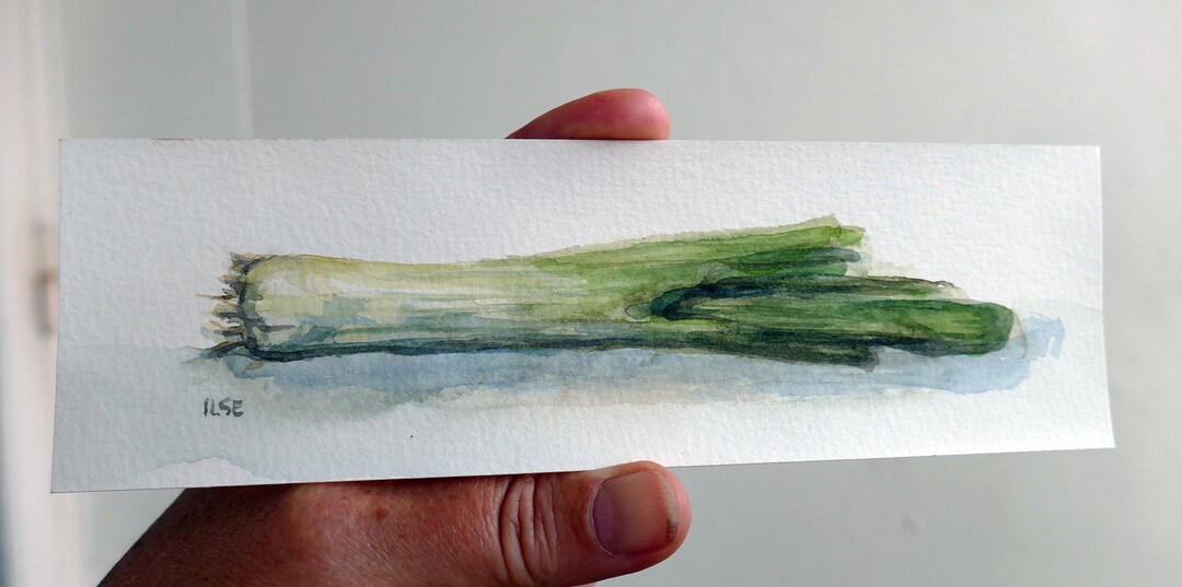 Leek, Miniature, Watercolor Painting, Original Veggie, Dolls House Wall ...