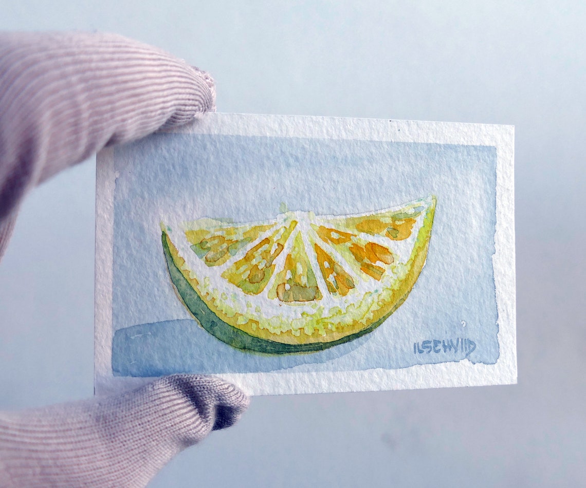 Lemon. Miniature Watercolor Painting Original by Artist Ilse - Etsy Sweden