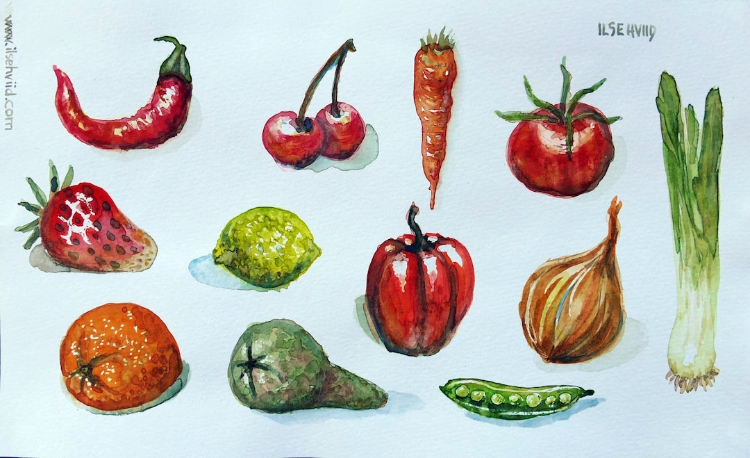 Watercolor Fruits & Vegetables Clip Art: Scrapbooking, Cards ...