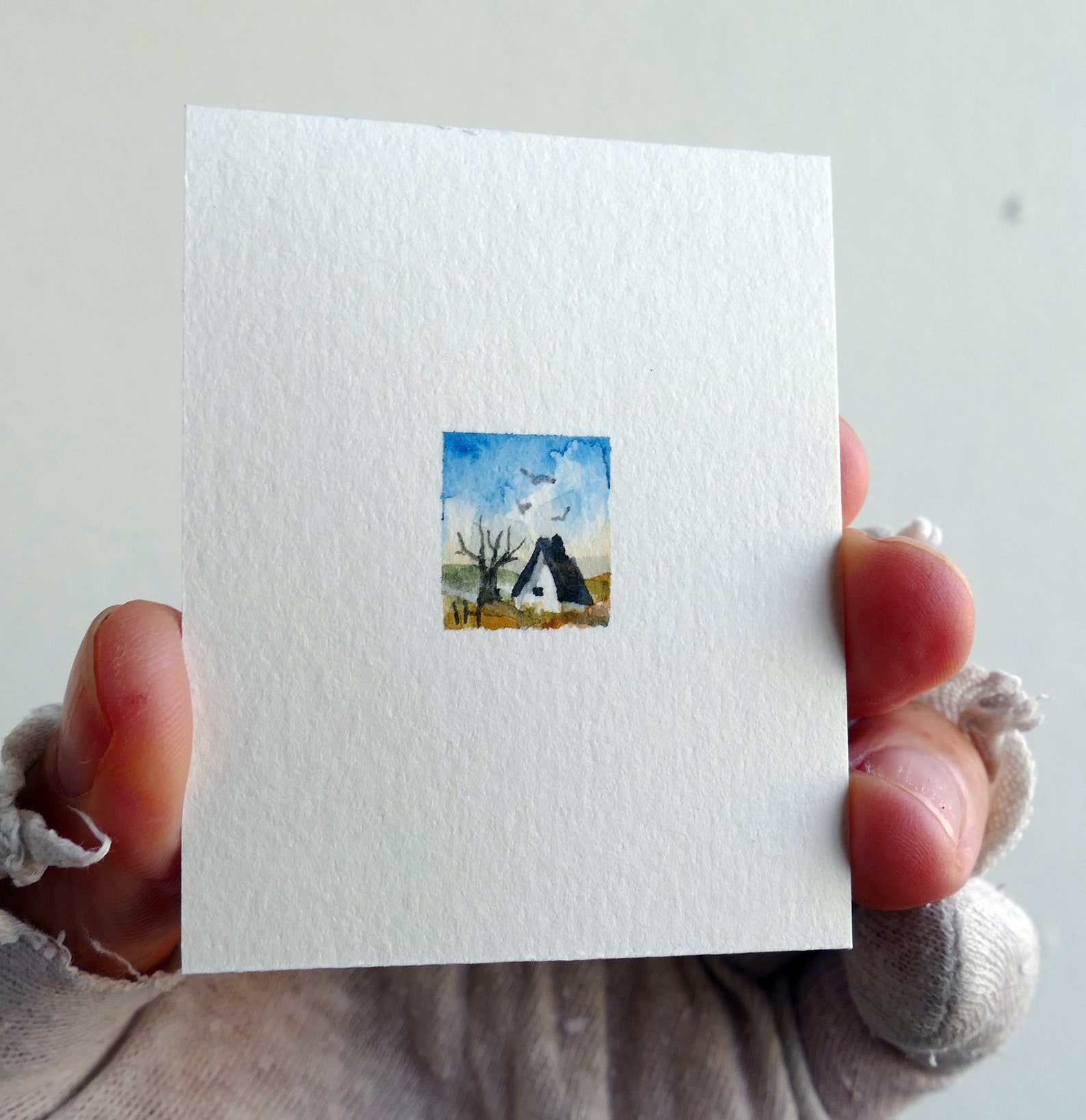 Original Miniature Watercolor Landscape Painting Small White - Etsy