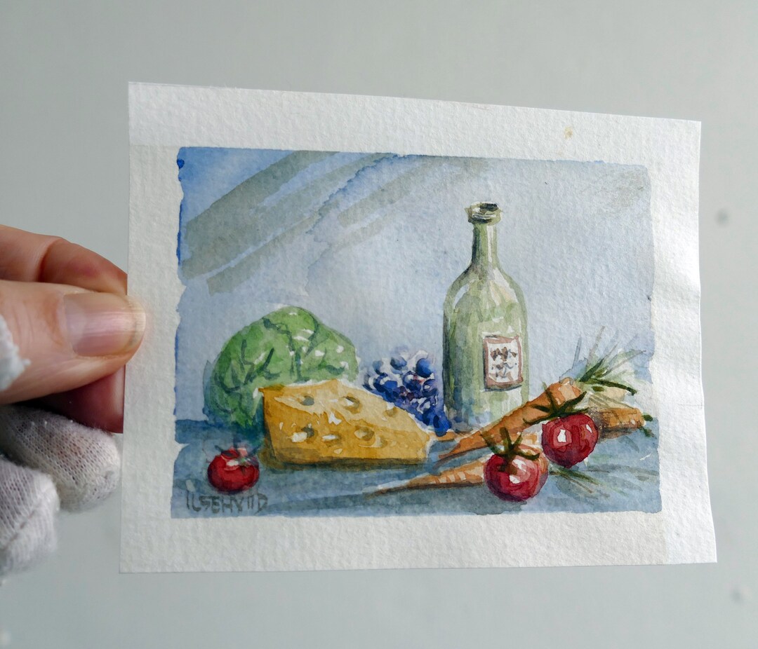 Impressionism Watercolor Still Life Painting: Food & Wine Art - Etsy