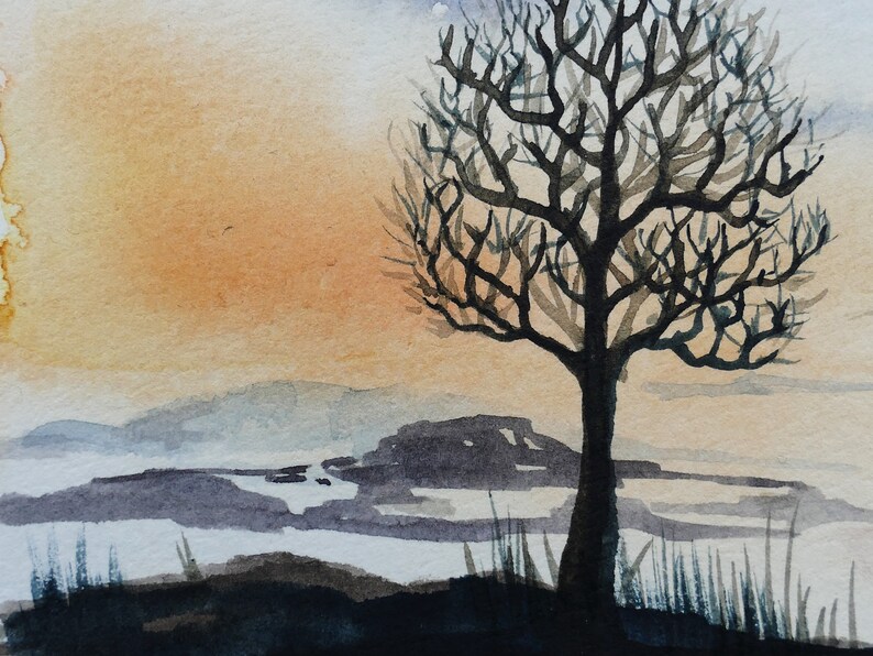 Sunset by the sea watercolor original painting by artist Ilse | Etsy