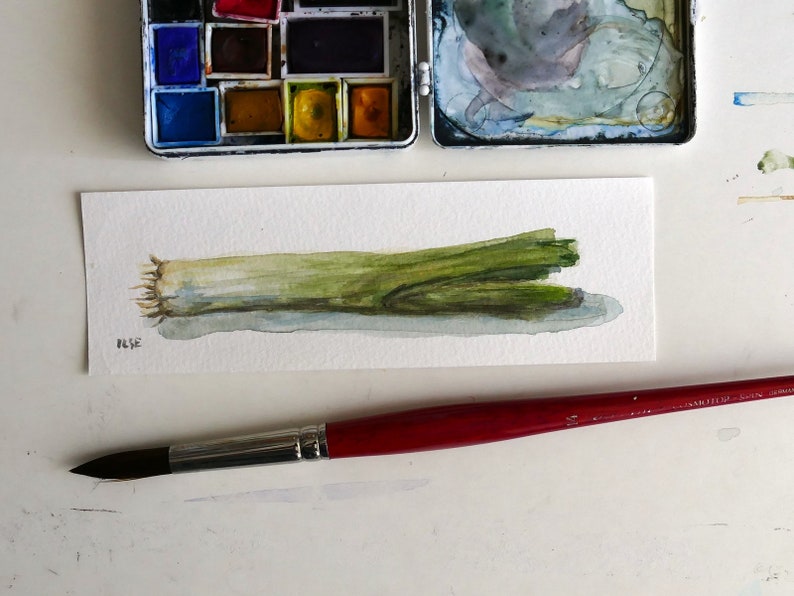 Leek Miniature Watercolor Painting Original Veggie Dolls - Etsy