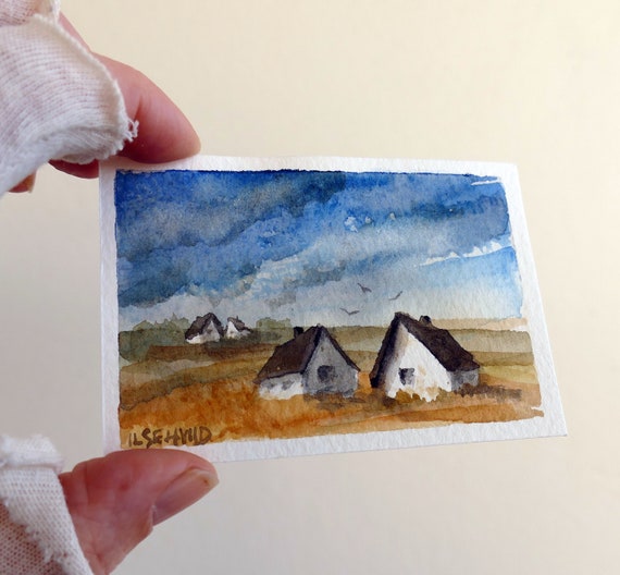 Landscape Painting Original Mini Watercolor Small Art by | Etsy