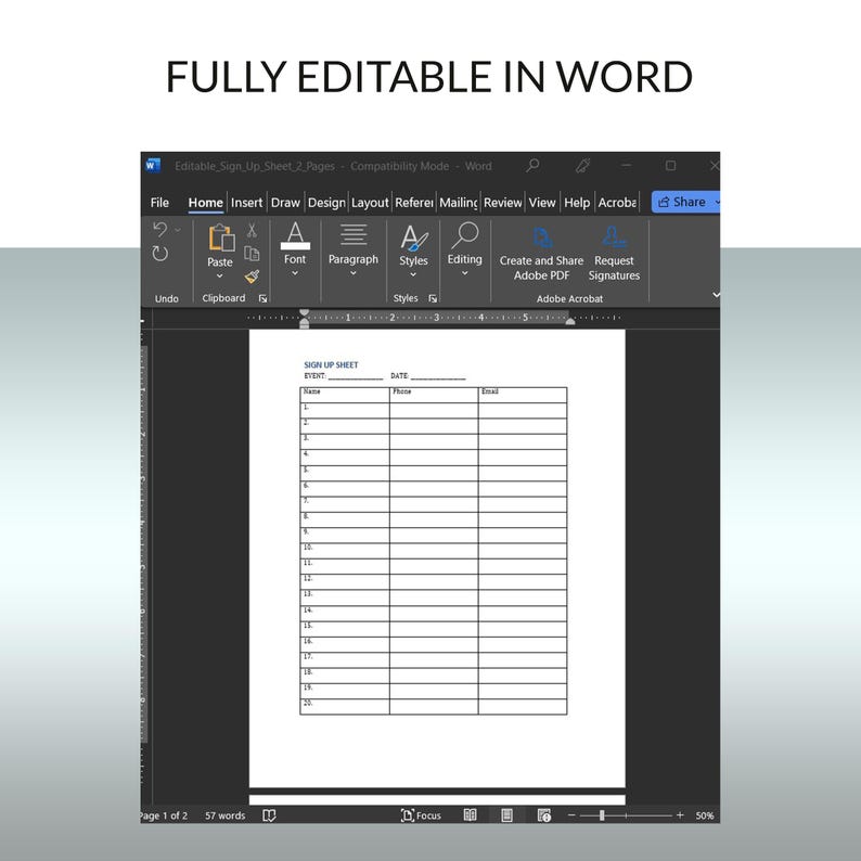 Editable Sign up Sheet, PDF Sign up Template, Fillable Sign-up Form ...