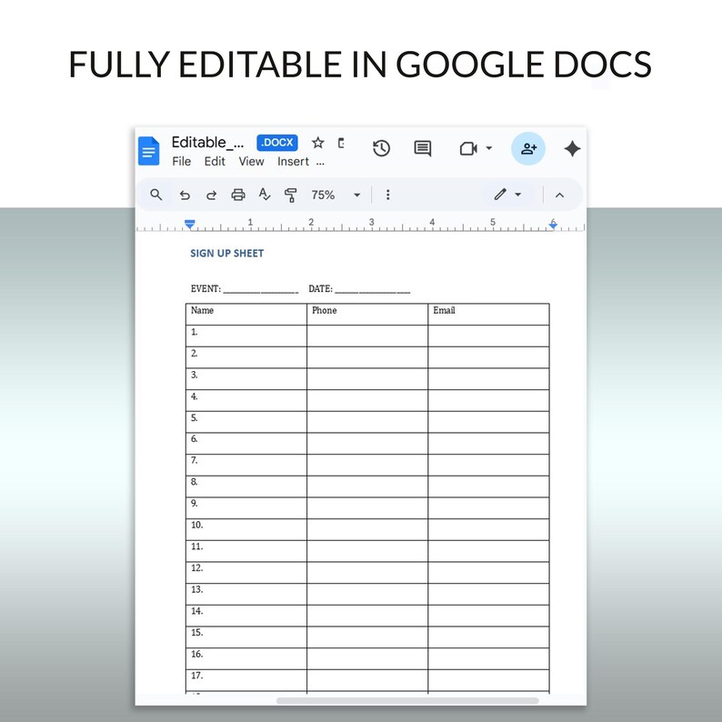 Editable Sign up Sheet, PDF Sign up Template, Fillable Sign-up Form ...