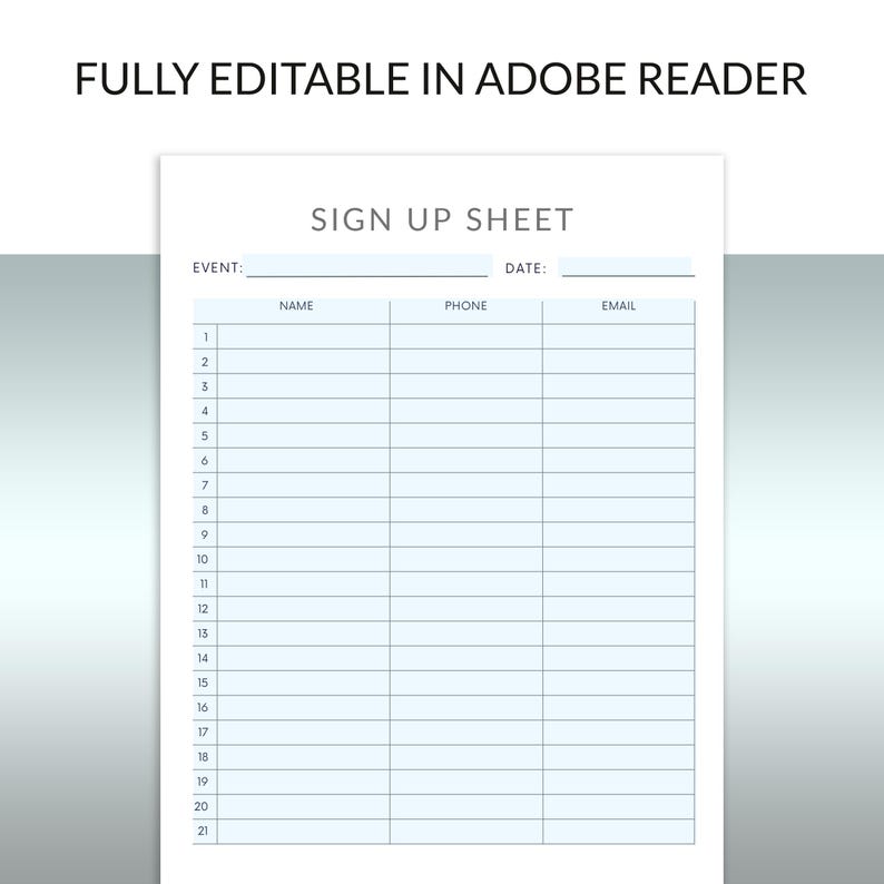 Editable Sign up Sheet, PDF Sign up Template, Fillable Sign-up Form ...