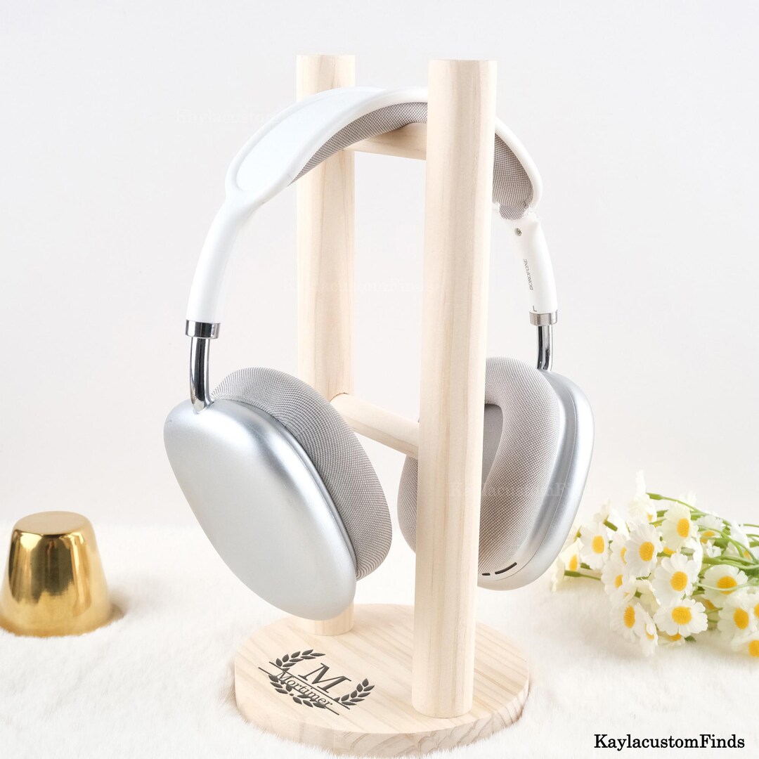 Personalized Solid Wood Headphone Stand, Name Engraved Headphone Holder ...