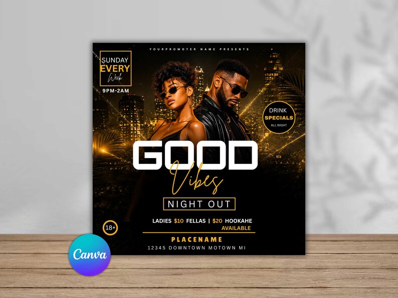 Good Vibes Friday Invitation, DJ Music Night Promotion, Canva Editable ...