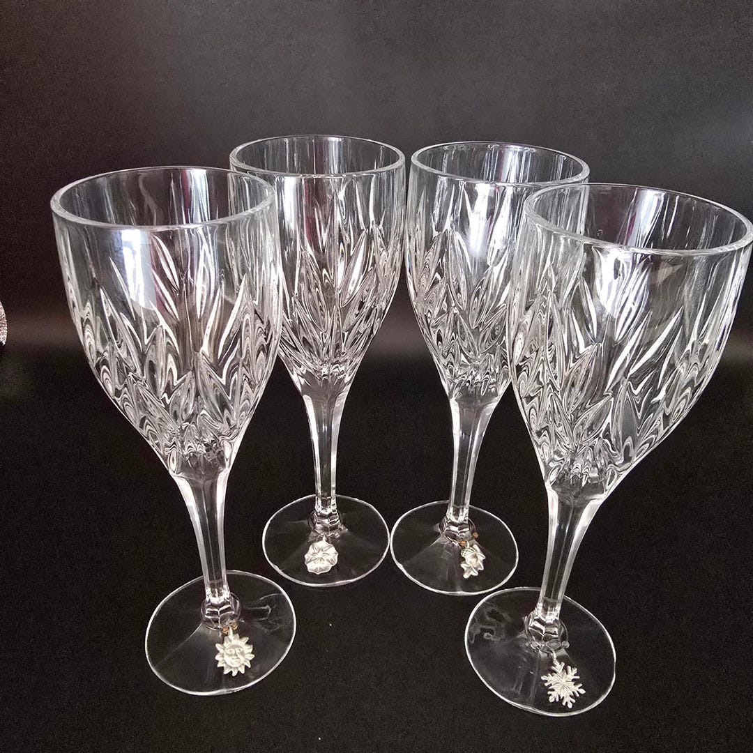 Stuart Crystal Clear Glass Facted Water/champagne Wine/goblet W/ Charms ...