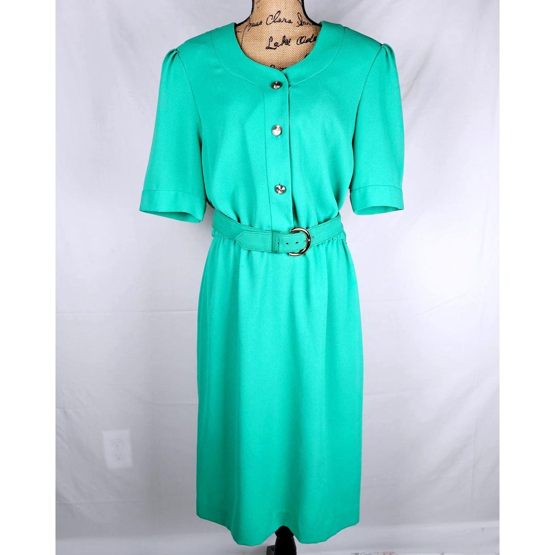 Vintage Andrea Gayle Women's Teal Green Button Front Belted Sheath ...