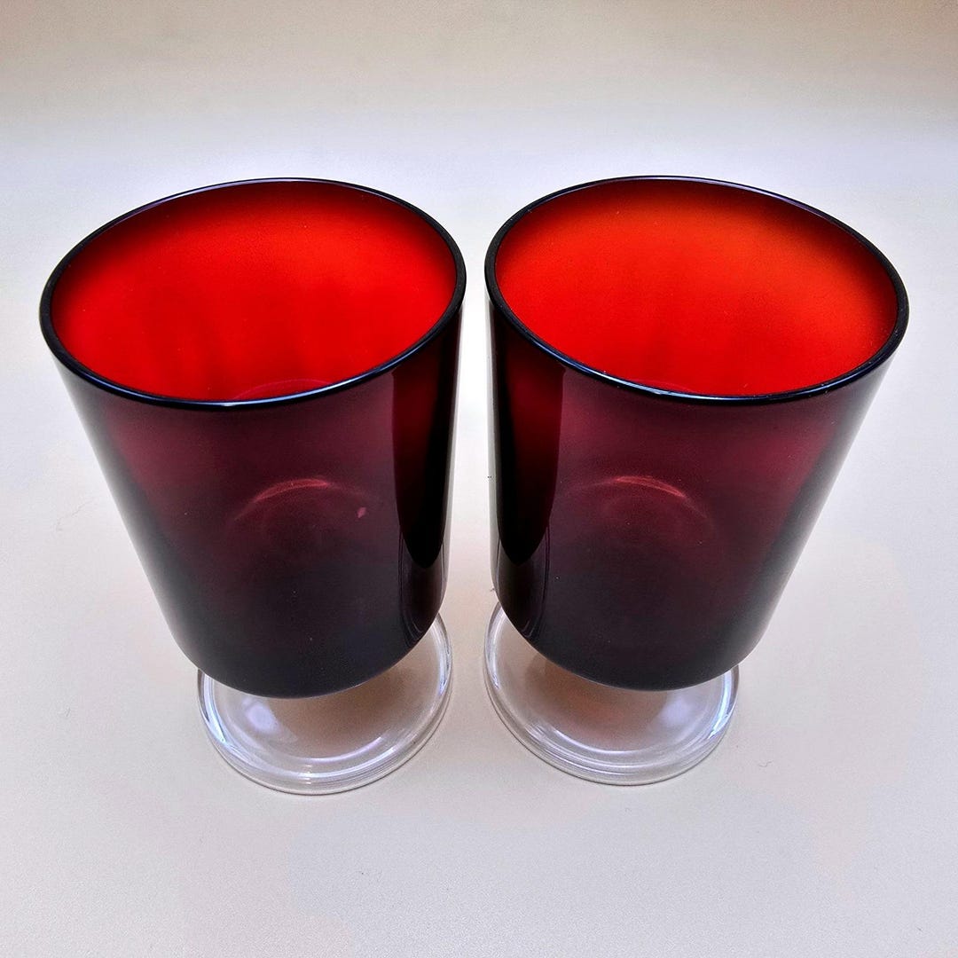 Vintage Set of 2 Ruby Red Glass Footed Luminary Arcoroc Goblets France ...
