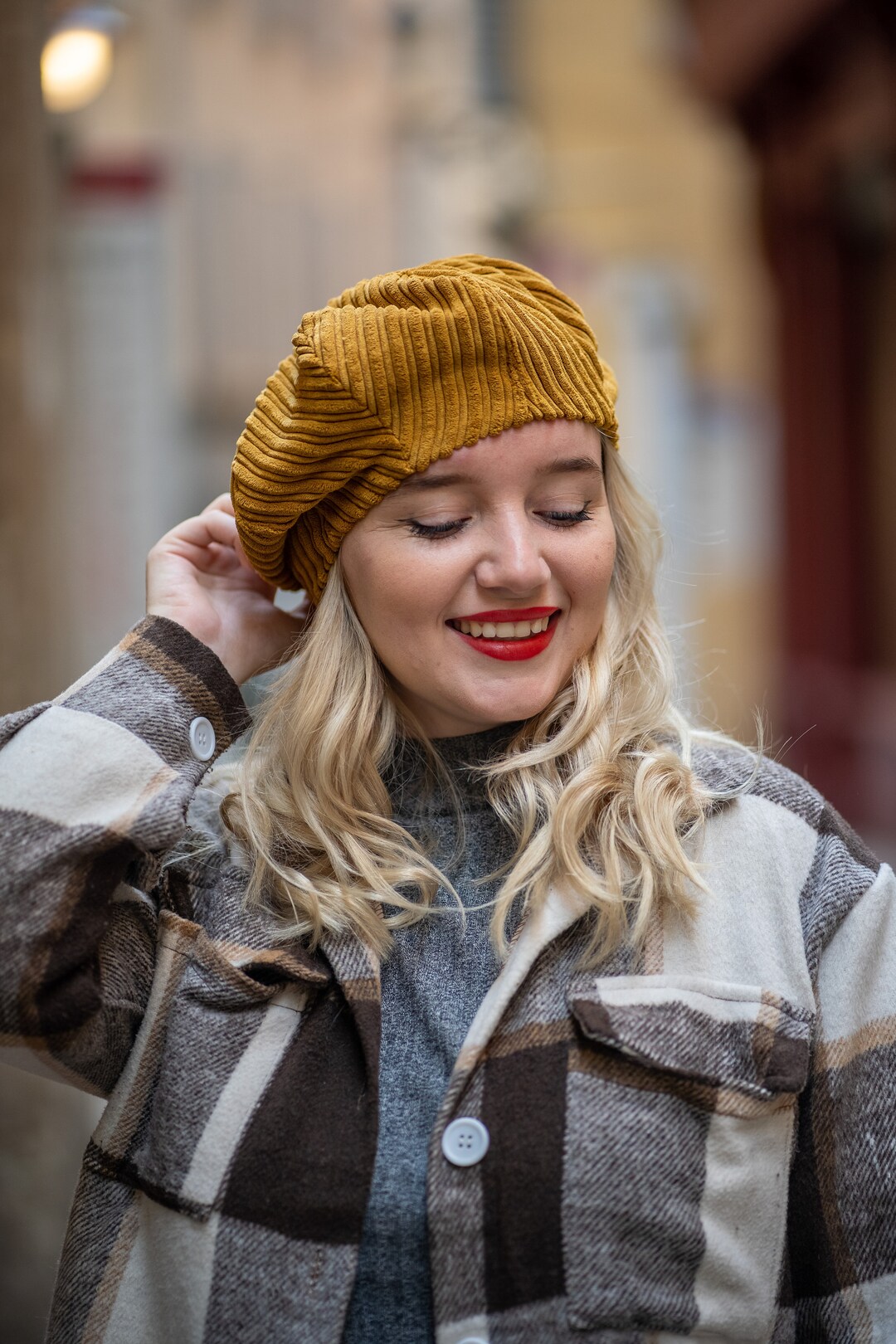 Slouchy Mustard Corduroy French Beret Hat. Handmade in France. - Etsy