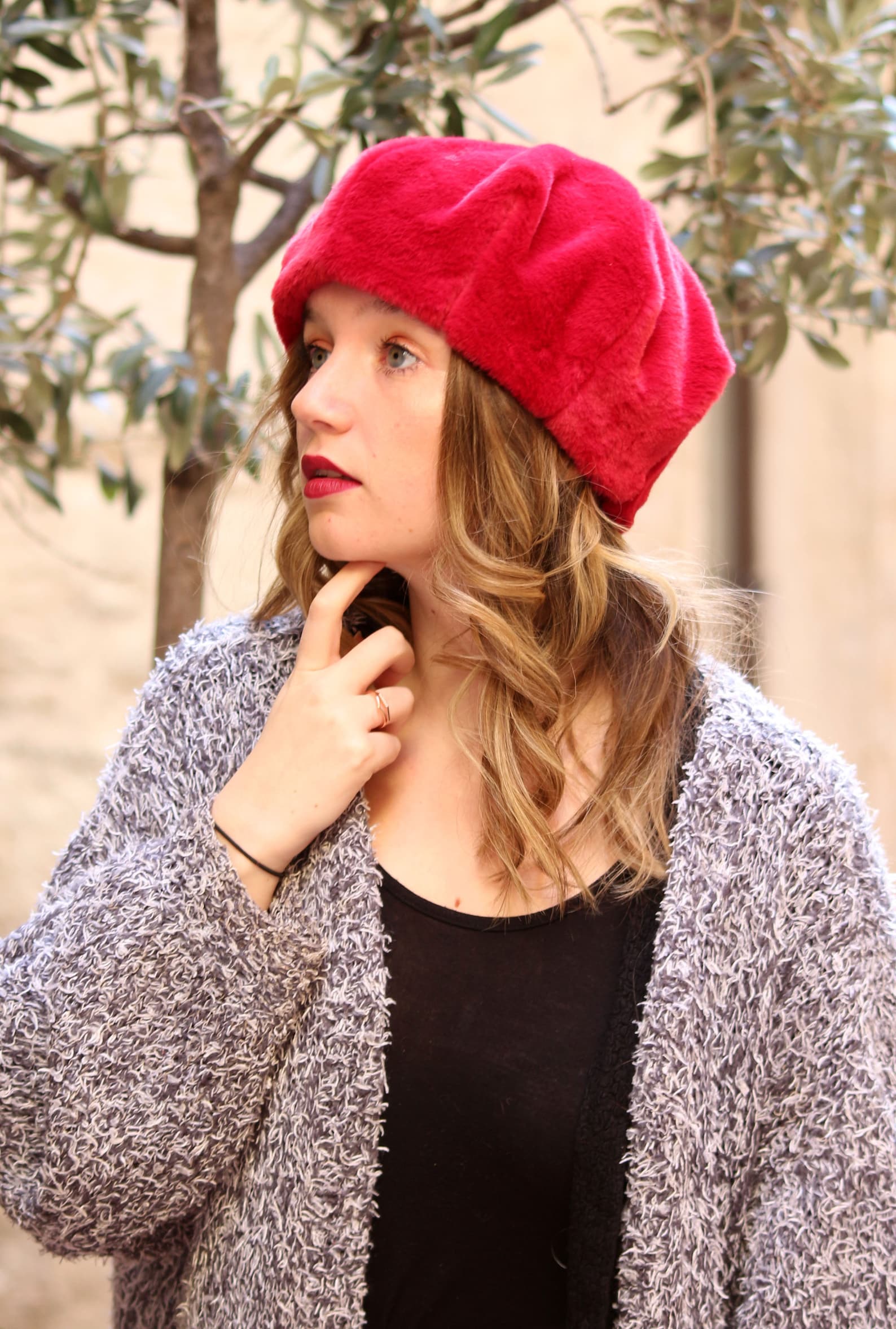 Red Faux Fur Beret: Handmade French Winter Hat - Etsy