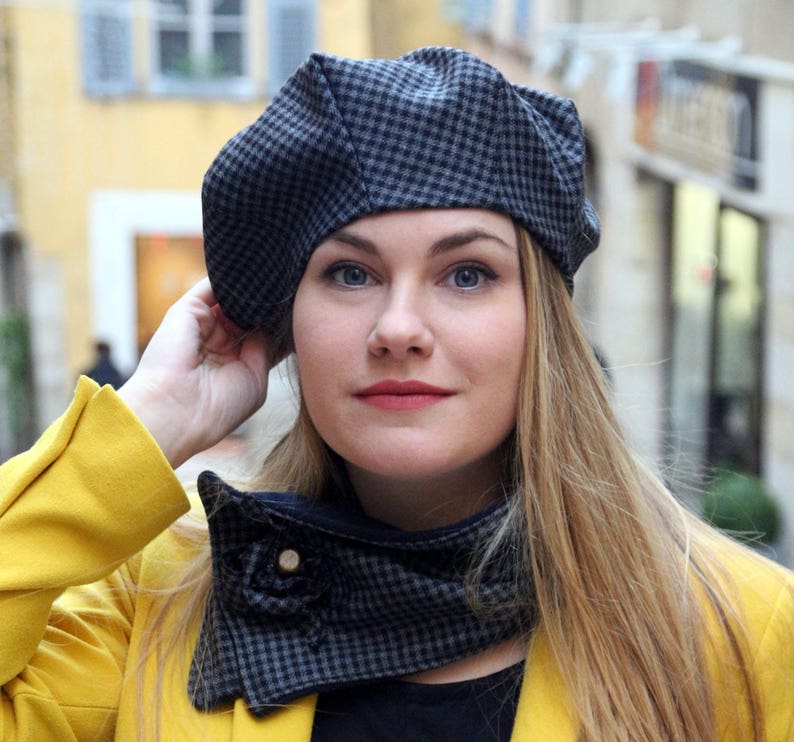 Gray Beret Hat Womens Hat Houndstooth Check Hat Hats | Etsy