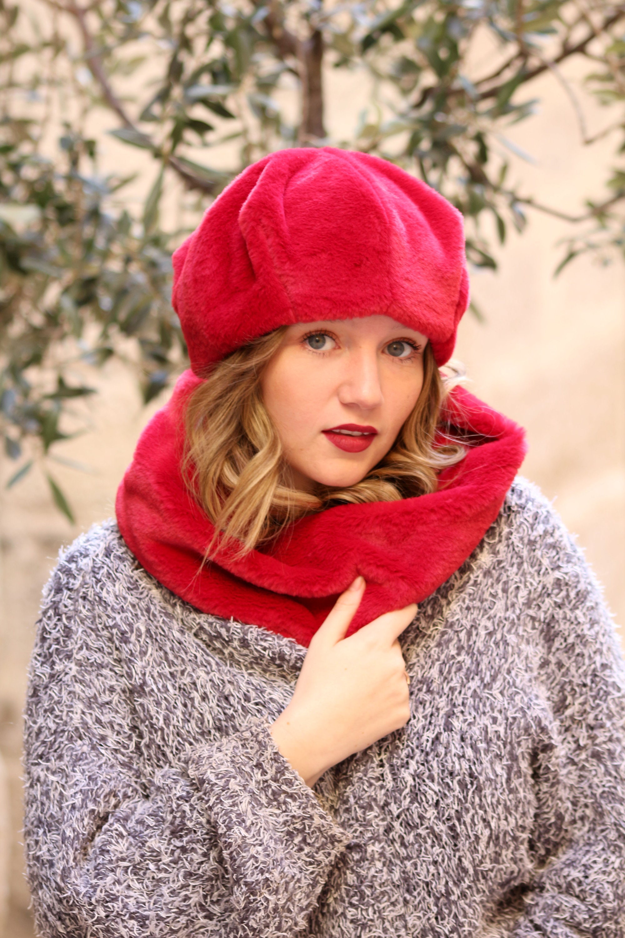 Red Faux Fur Beret: Handmade French Winter Hat - Etsy