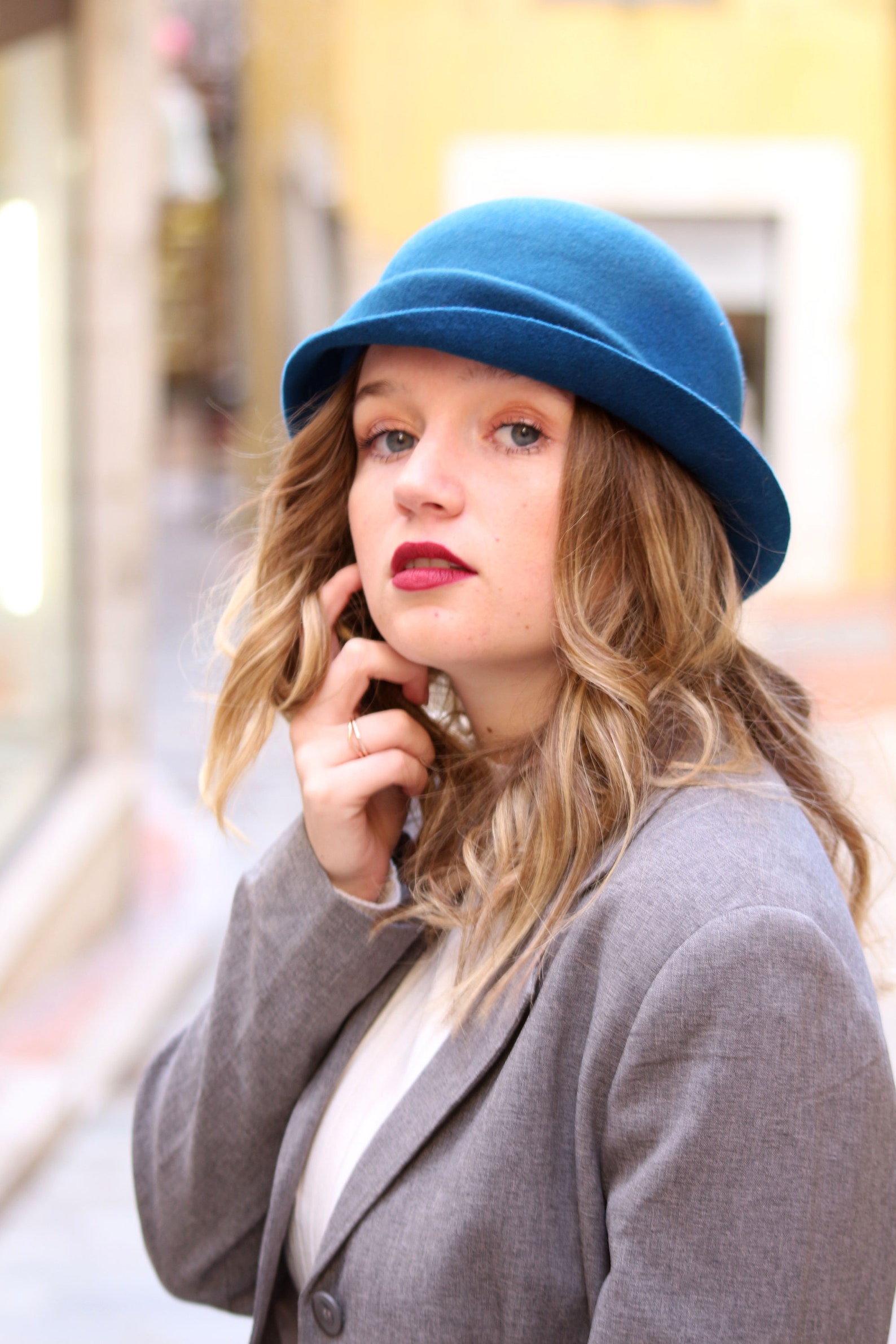 Petrol Blue Wool Felt Hat, Handmade in France. Blue Cloche Hat. an ...