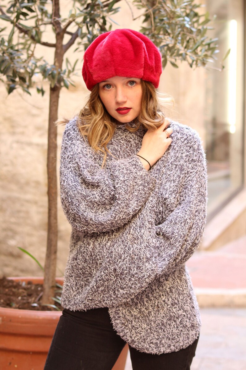 Red Faux Fur Beret: Handmade French Winter Hat - Etsy