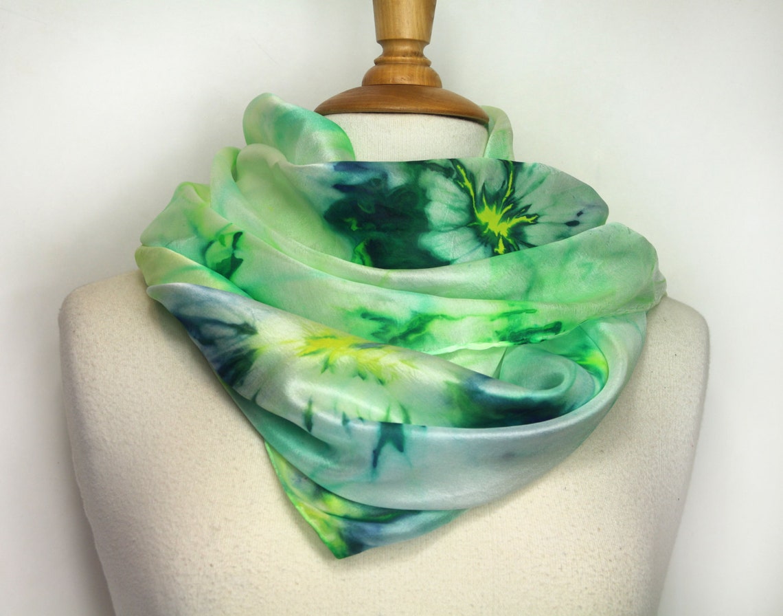 Hand Painted Silk Scarf. Green Abstract Silk Scarf. Silk | Etsy