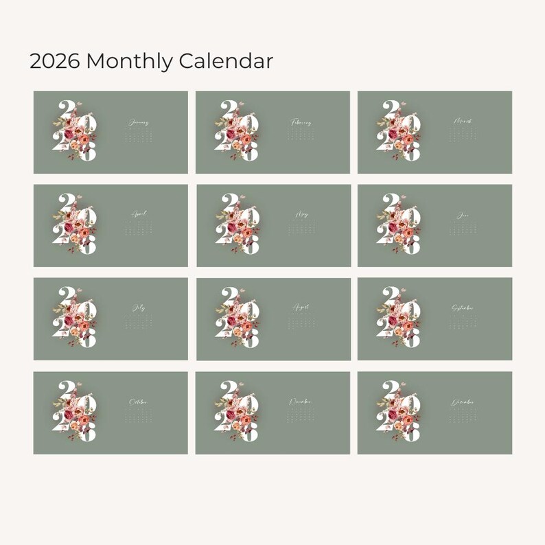2026 Minimalist Desktop Calendar Wallpaper: Olive Green - Etsy