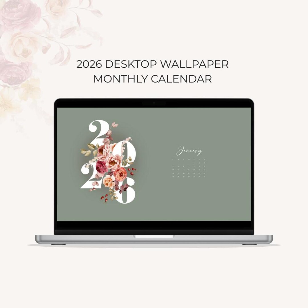 2026 Minimalist Desktop Calendar Wallpaper: Olive Green - Etsy
