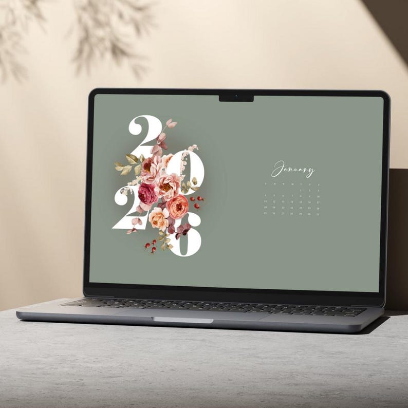 2026 Minimalist Desktop Calendar Wallpaper: Olive Green - Etsy