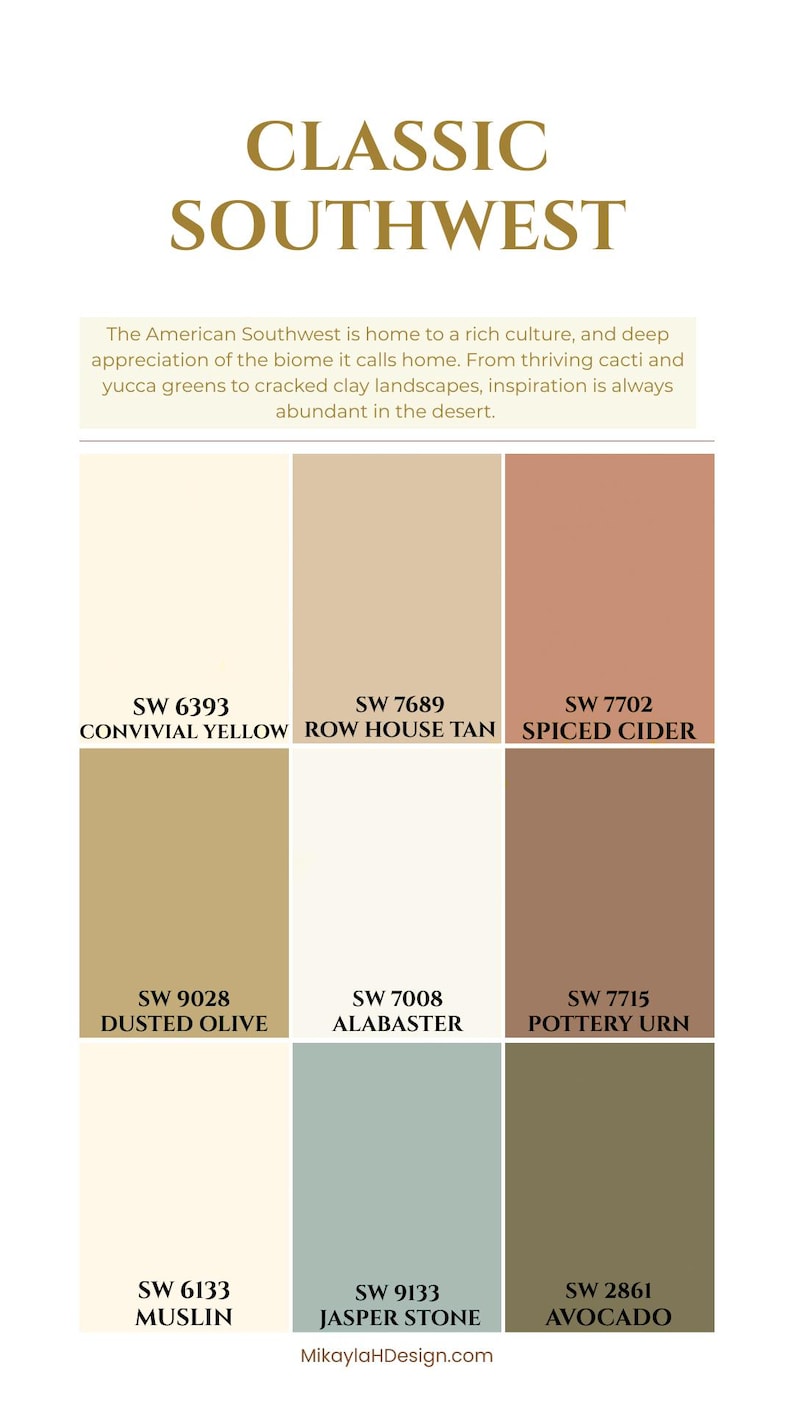 Classic Southwestern Interior Decor Color Palette - Etsy