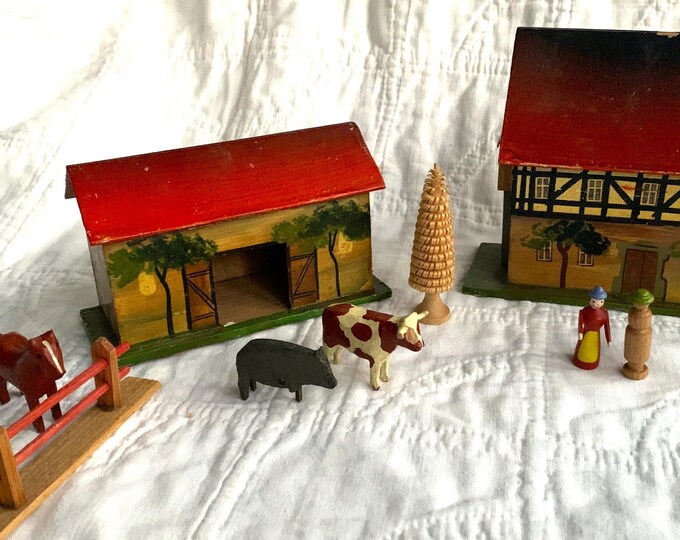 Antique Vintage German Erzgebirge 9 Pc Mini Hand Crafted Farm Scene ...