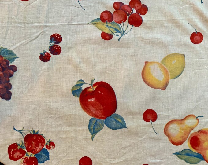 Vintage 1940s Fruit Print Cotton Fabric; Large Scale Novelty Print ...