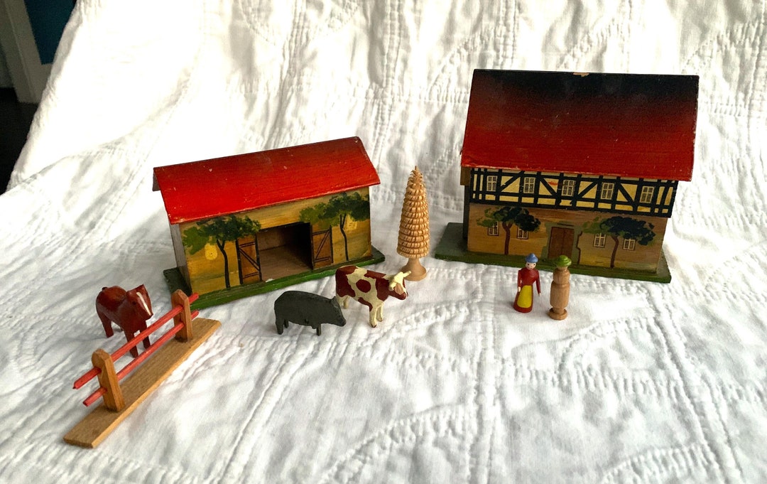Antique Vintage German Erzgebirge 9 Pc Mini Hand Crafted Farm Scene ...