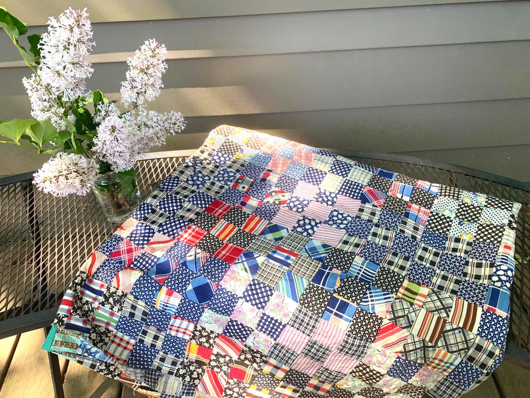 Vintage 1920s-30s Patchwork Postage Stamp Quilt Top; Hand Pieced; 60 ...
