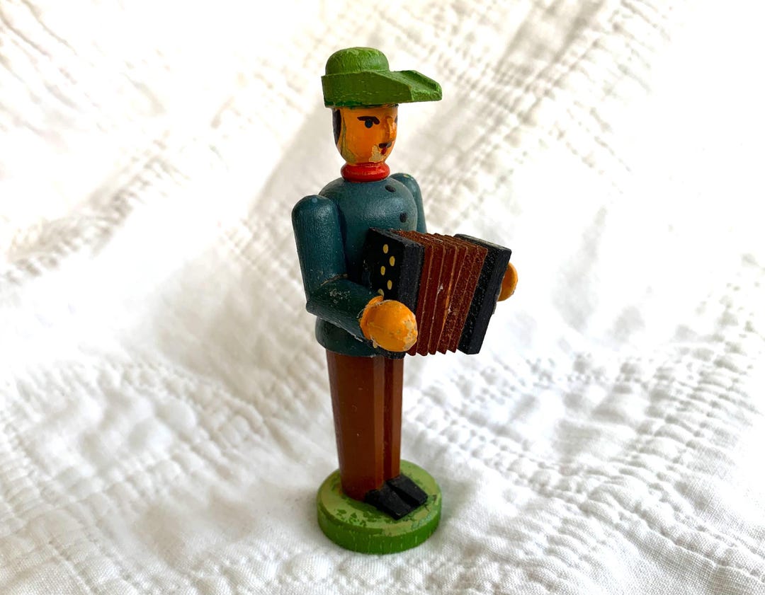 Vintage German Erzgebirge Accordion Player; 4 Inches High; Hand Turned ...