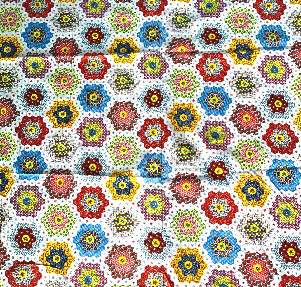 Vintage Grandmother's Flower Garden Quilt Top, 1940s Cheater Print ...