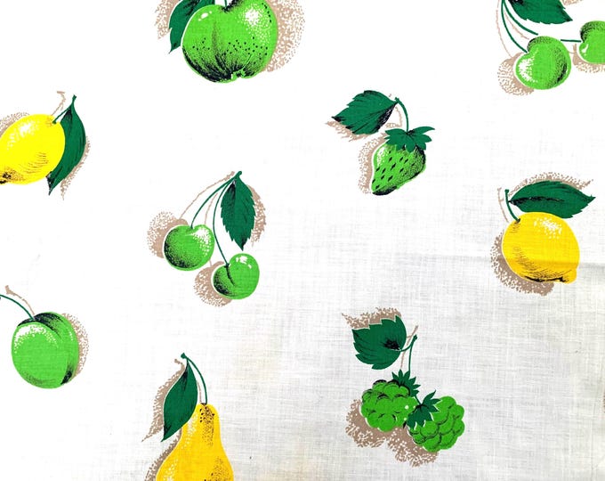 Vintage 1950s Green & Yellow Fruit Print Fabric Piece; 36” X 11” - Etsy