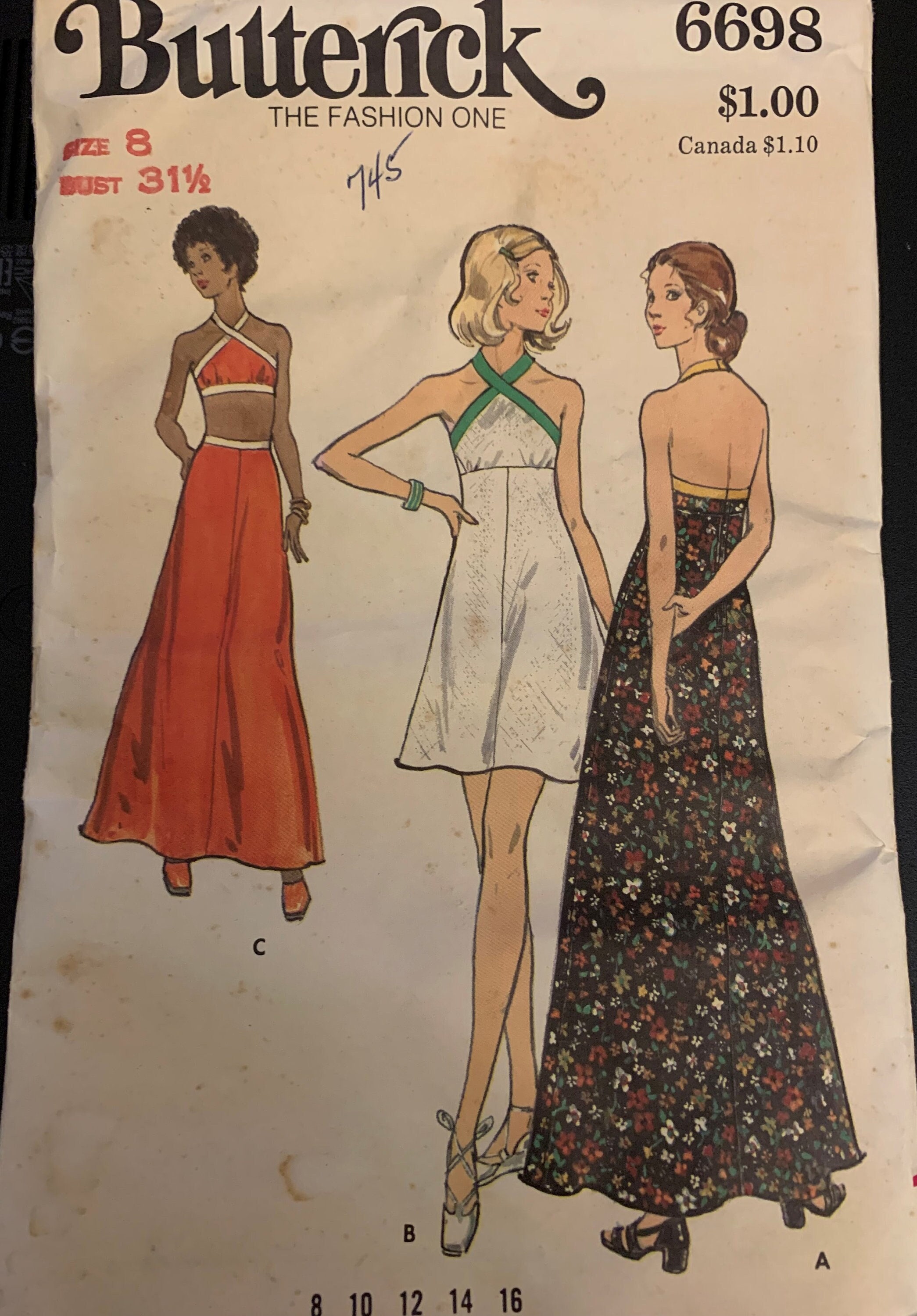 1971 Butterick 6698 Pattern Mod High-fitted Halter Top Dress & | Etsy