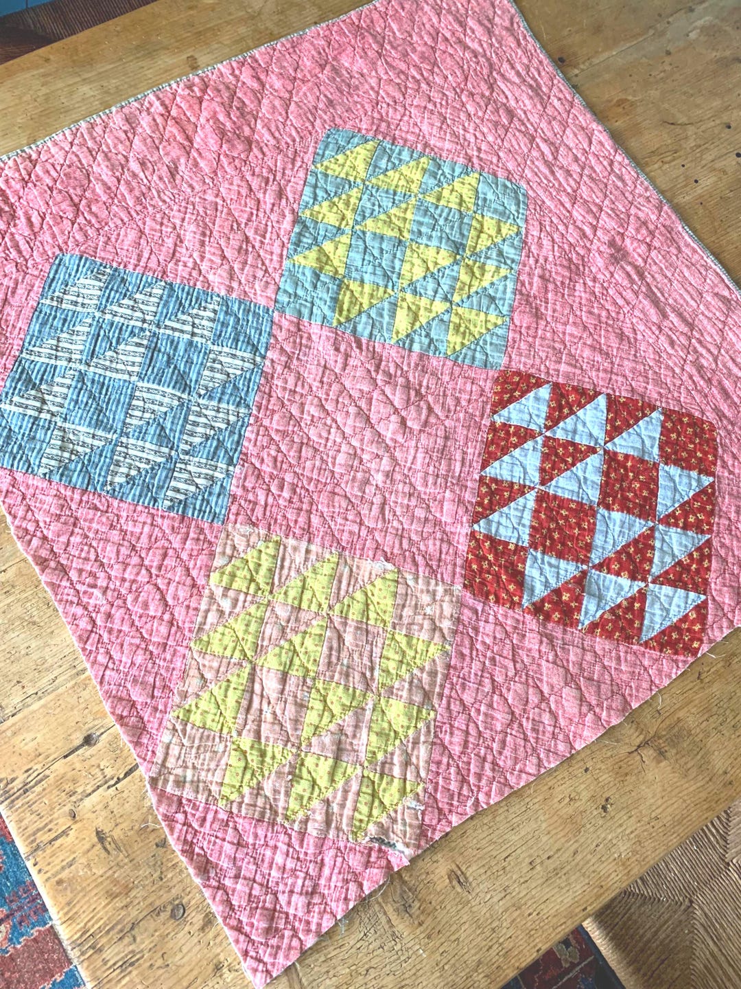 Antique Flying Geese Quilt Piece: Faded Calico Patchwork, Homespun ...