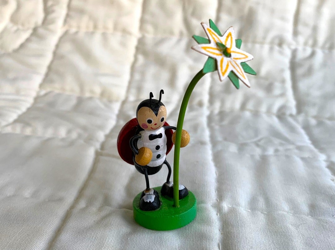 Vintage German Erzgebirge Miniature Ladybug Flower Figure; Fun 2-tone ...