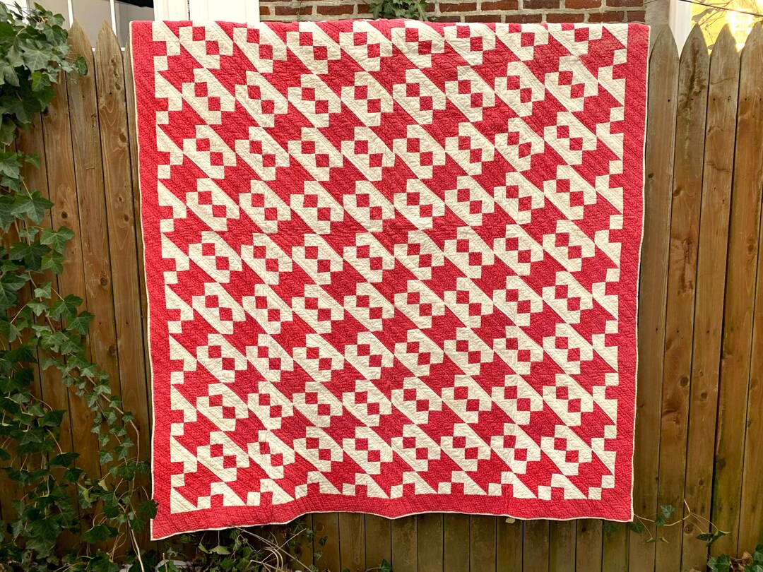 Antique Vintage Anvil Quilt Early 1900s 63x76 Diagonal Anvil Variation ...
