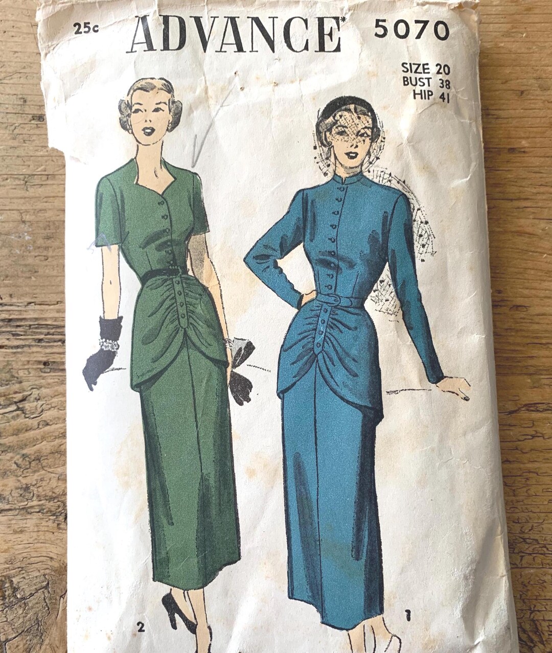 Vintage Sz 20 Advance Dress Pattern 5070 1940s Dress W/ Peplum RARE 38 ...