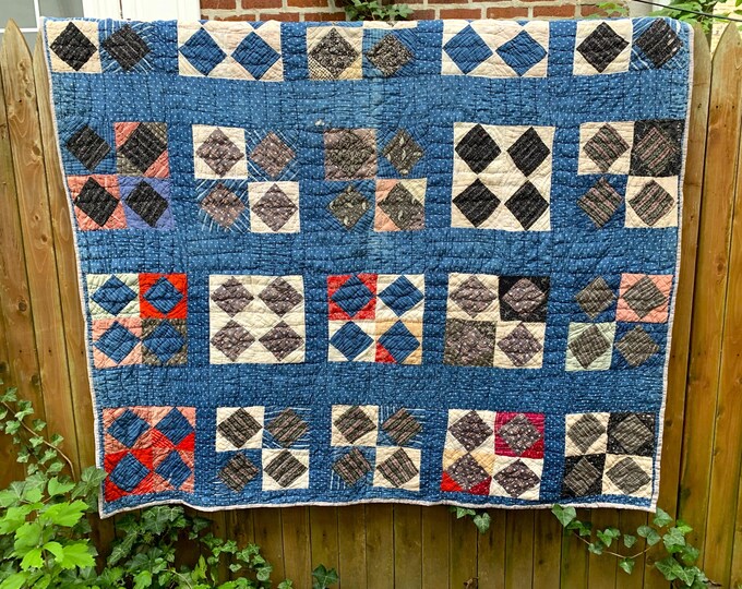 Antique 1880s Primitive Patchwork Quilt 70 X 65country Farmhouse Early ...