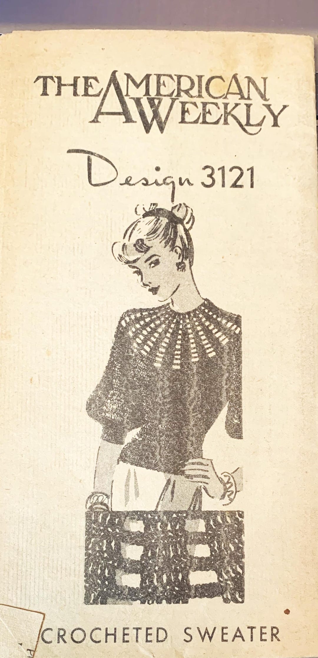 Vintage 1940s Crochet Pattern for Push-up Sleeve Sweater in Sport ...